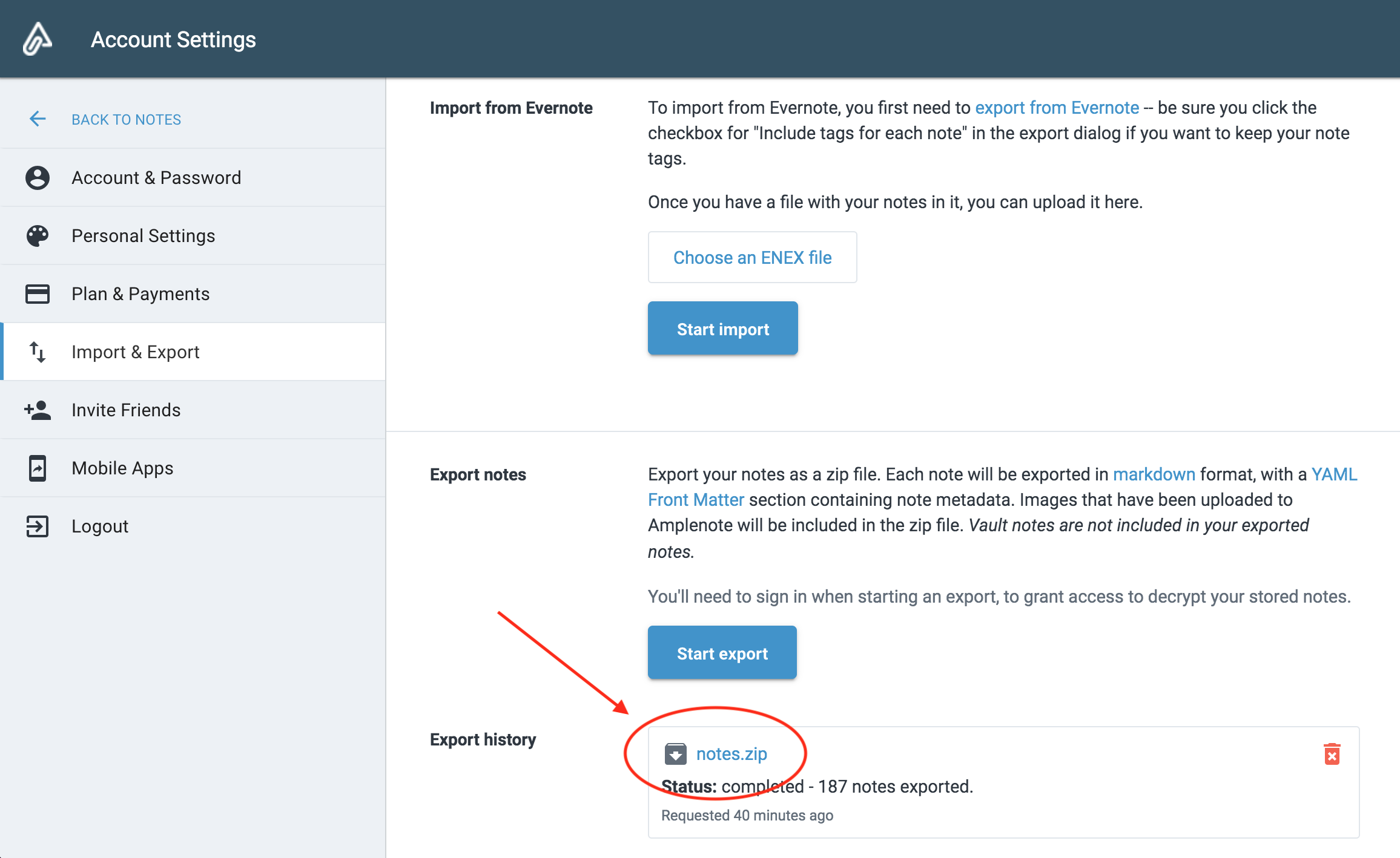 Exporting Your Notes Amplenote